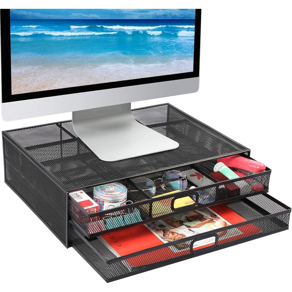 MSR Formwell Monitor Stand Riser with Drawer - Mesh Metal Desk ...