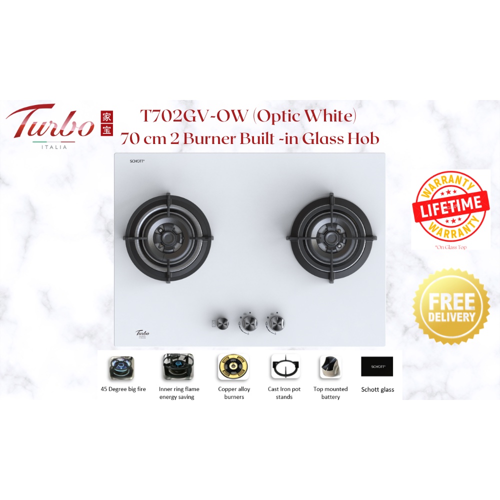 Turbo Italia - Turbo Incanto T702GV-OW 70cm 2 burners built-in glass hob | Shopee Singapore