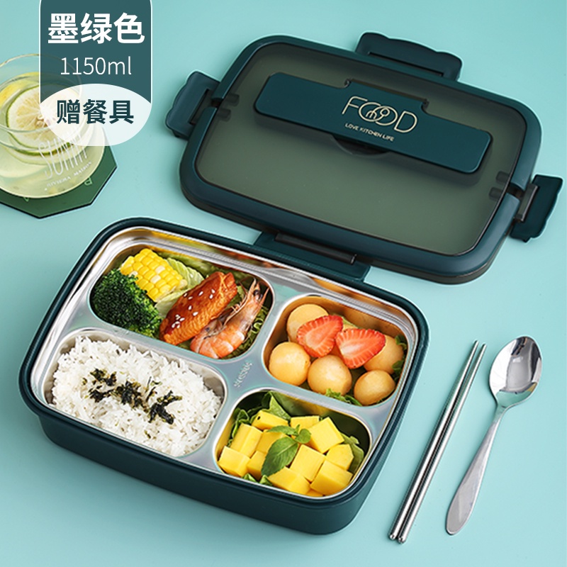 3/4gird 304 Stainless Steel Lunch Box With Tableware Food Storage Box ...