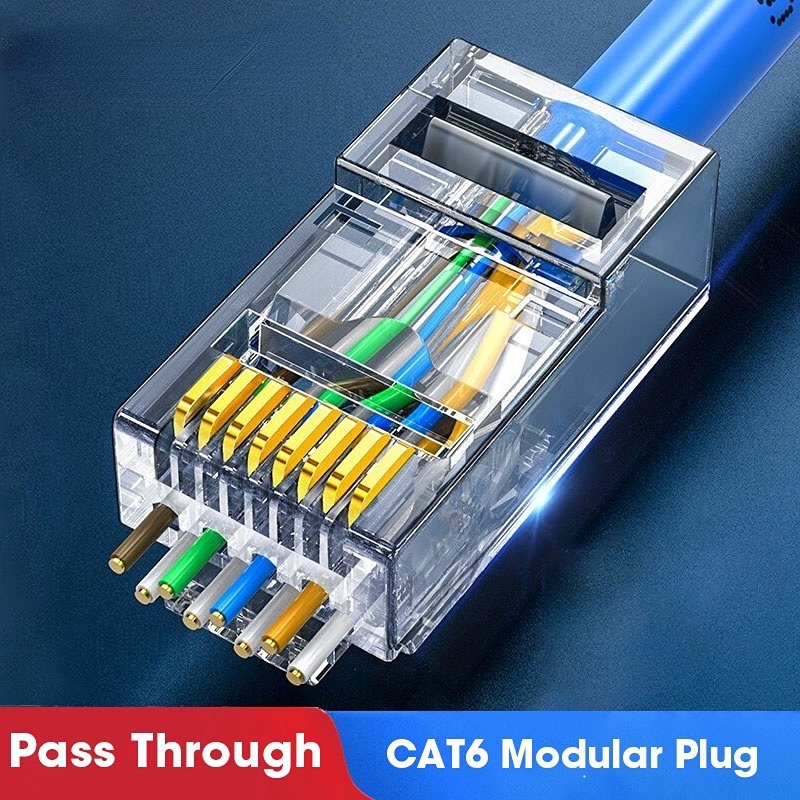 10/50/100 Pcs RJ45 Pass Through Connector, Cat6 Cat6a 30u Gold Plated ...