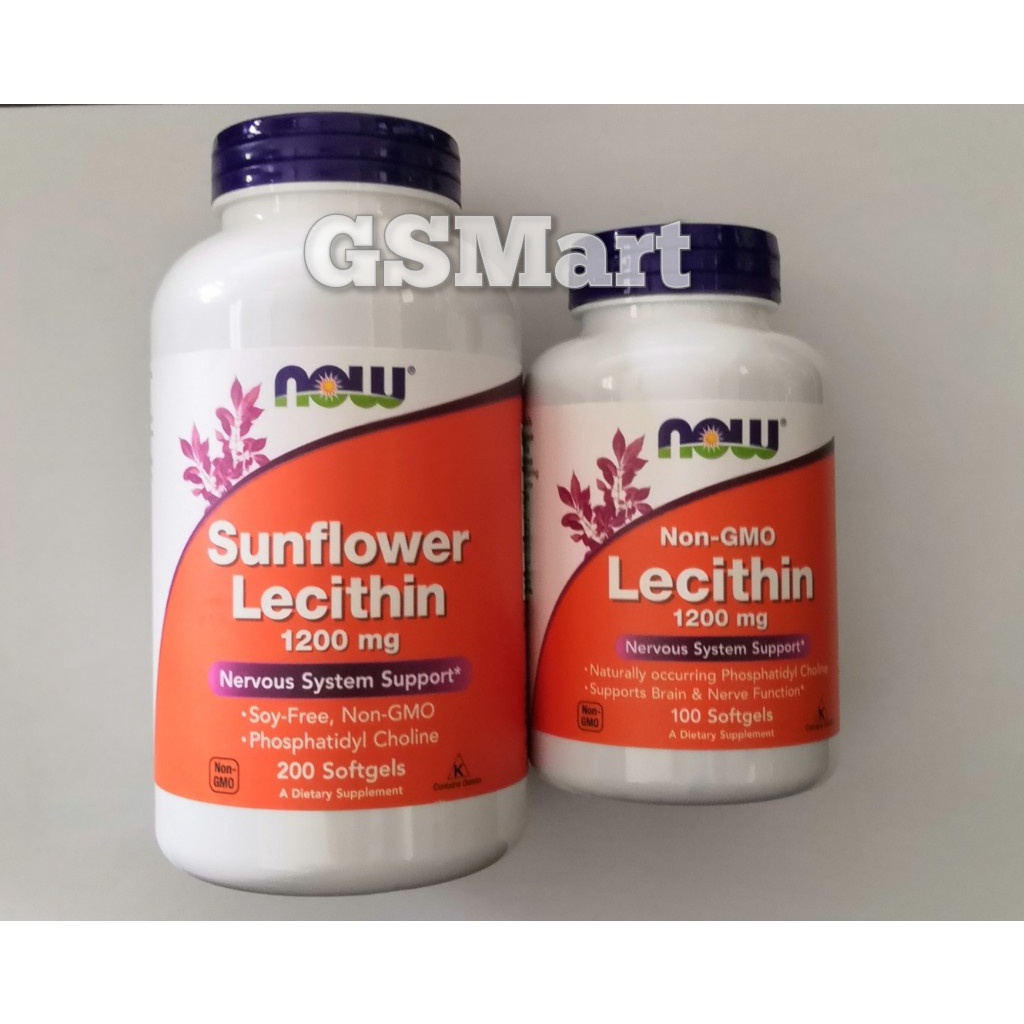 NOW Foods Non GMO Lecithin 100 capsule / Sunflower Lecithin 1200 mg 200 capsule (exp: 2026 ...