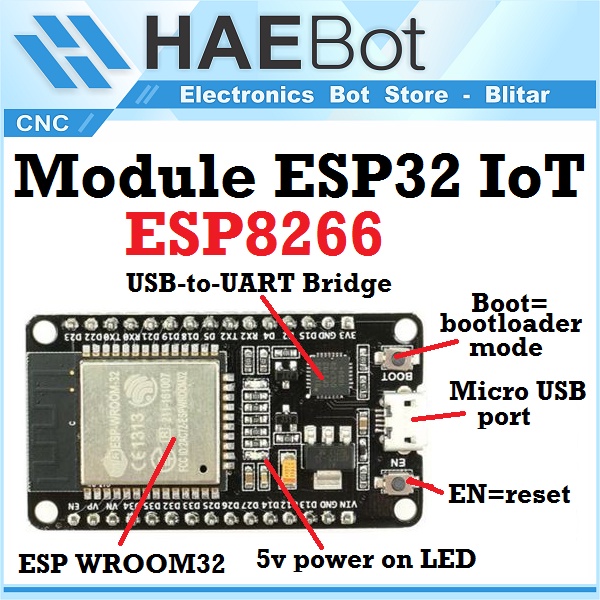 [HAEBOT] Nodemcu Module Esp32 5v Wifi Module esp 32 Microcontroller IoT Wireless Internet of ...