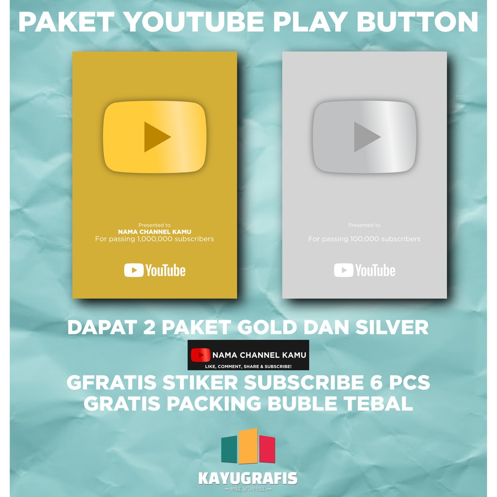 YOUTUBE PLAY BUTTON GOLD AND SILVER WALL DECORATION PACKAGE CAN CHANGE ...