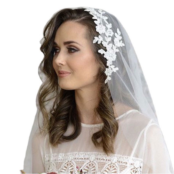 Wedding Veil Bridal Veil Off White with Lace High Quality One Layer for ...