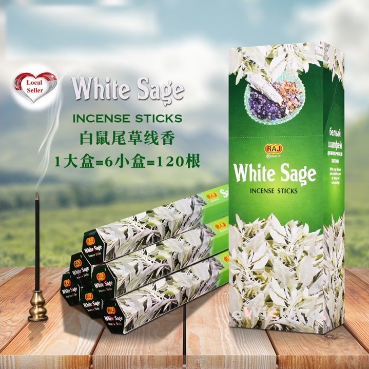 1 Box of White Sage Indian Incense Joss Sticks (6 packets = 120 sticks ...