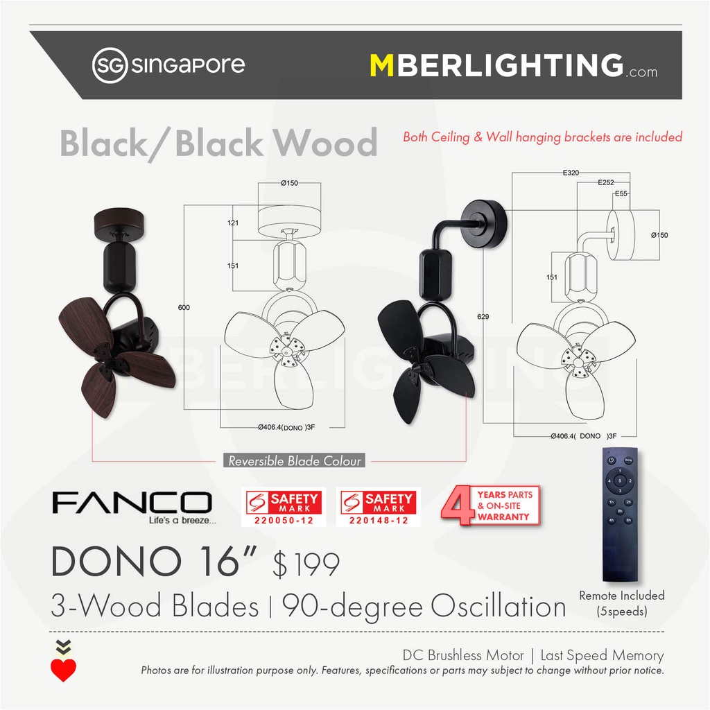 FANCO Dono 16"Corner Fan: Ceiling & Wall Mounting Options with Remote ...