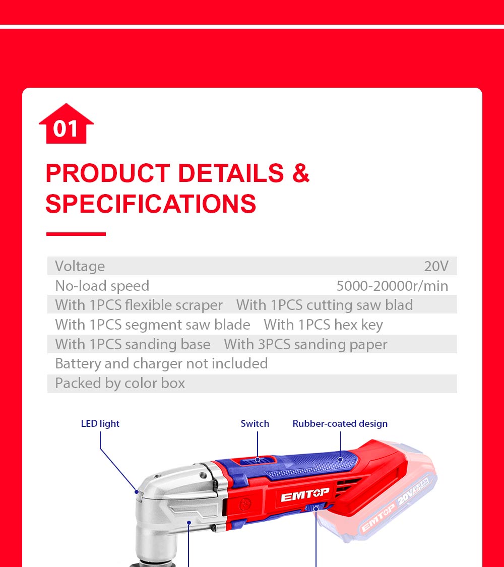 EMTOP 20V Lithium-Ion Multi-Tool Variable Speed With 8-Piece Kit ...