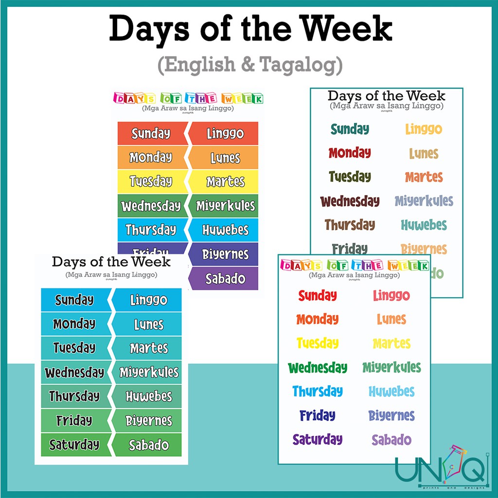 UNIQ Laminated Educational Wall Chart Days of the Week Color and ...