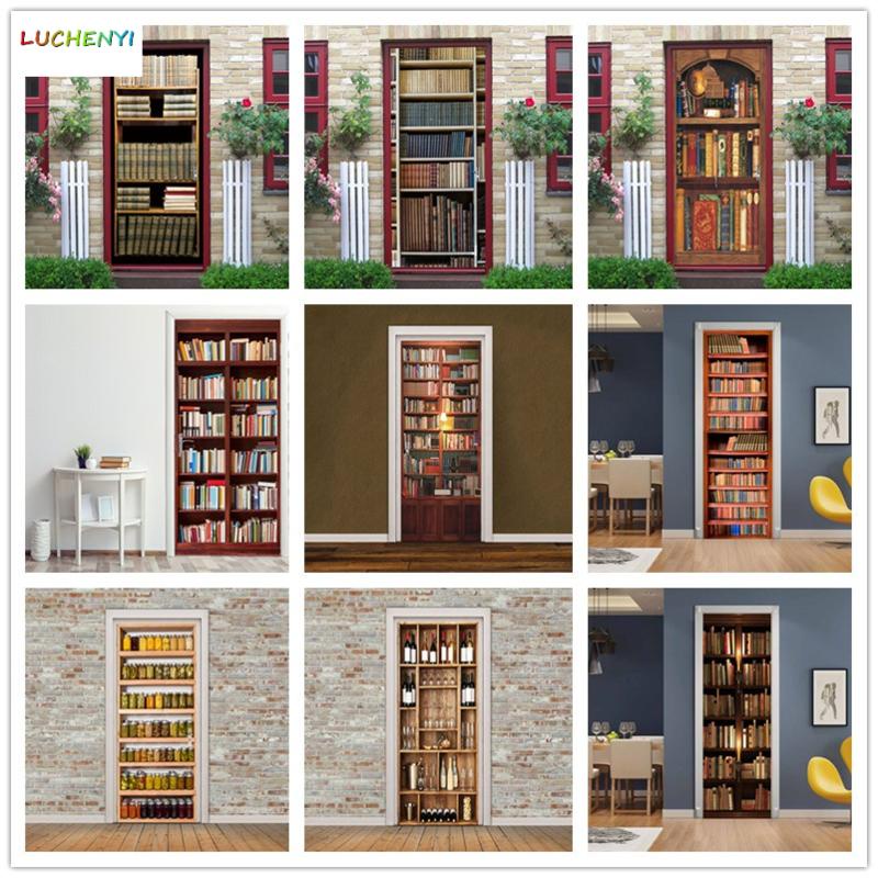 Custom self adhesive 3D Door sticker fridge stickers Library Bookshelf ...