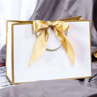 Rectangle Gold Frame Exclusive Paper Bag Business Packaging with Ribbon ...
