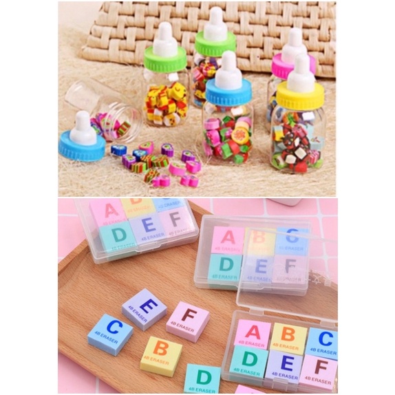 Mini Eraser Milk Bottle Eraser Alphabets ABCDEF Erasers | Shopee Singapore