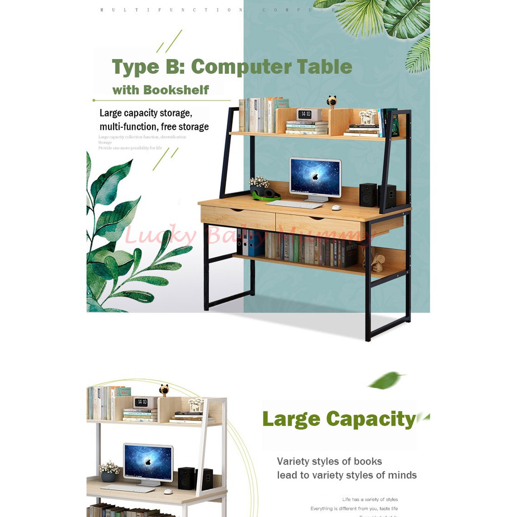 Computer Tables with Bookshelf/Study Table/Laptop Table/Desk | Shopee ...