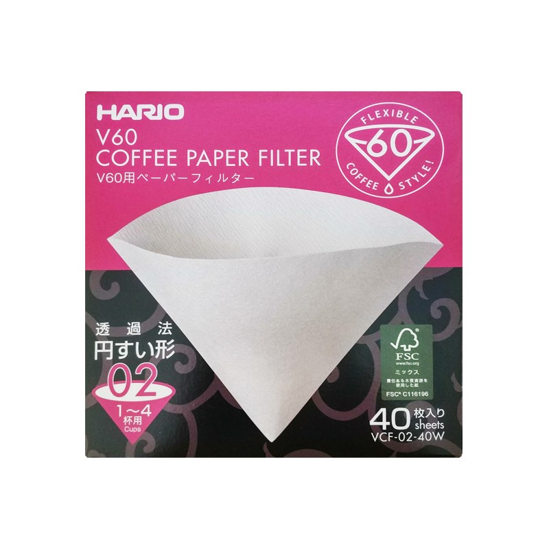 PUTIH Paper Filter Hario White White 40 sheets VCF-02-40W - PAPER02W40 ...