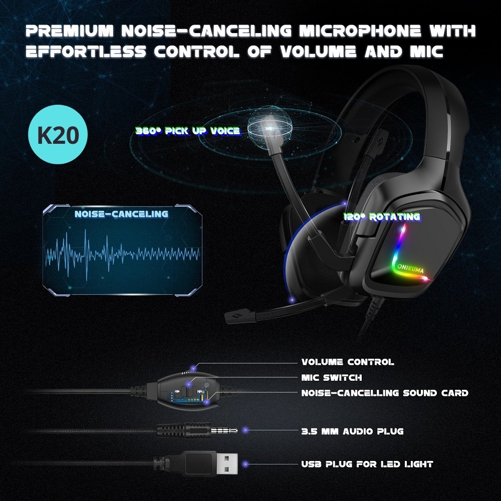 【SG】ONIKUMA K19 X7PRO K20 K5 K8 K10 RGB LED Lights Gaming Headphones ...
