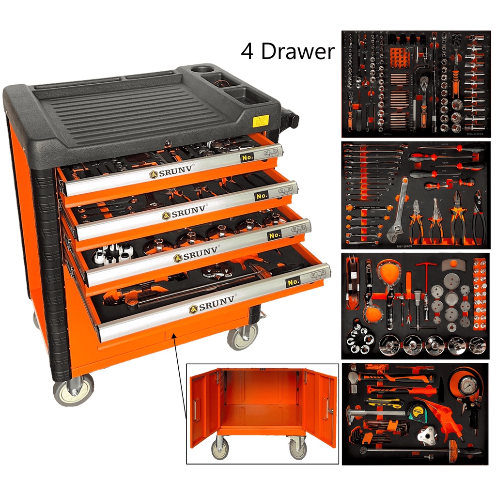 [SG STOCK] TOOL TROLLEY 4 DRAWER 234PCS Socket Combination Spanner ...