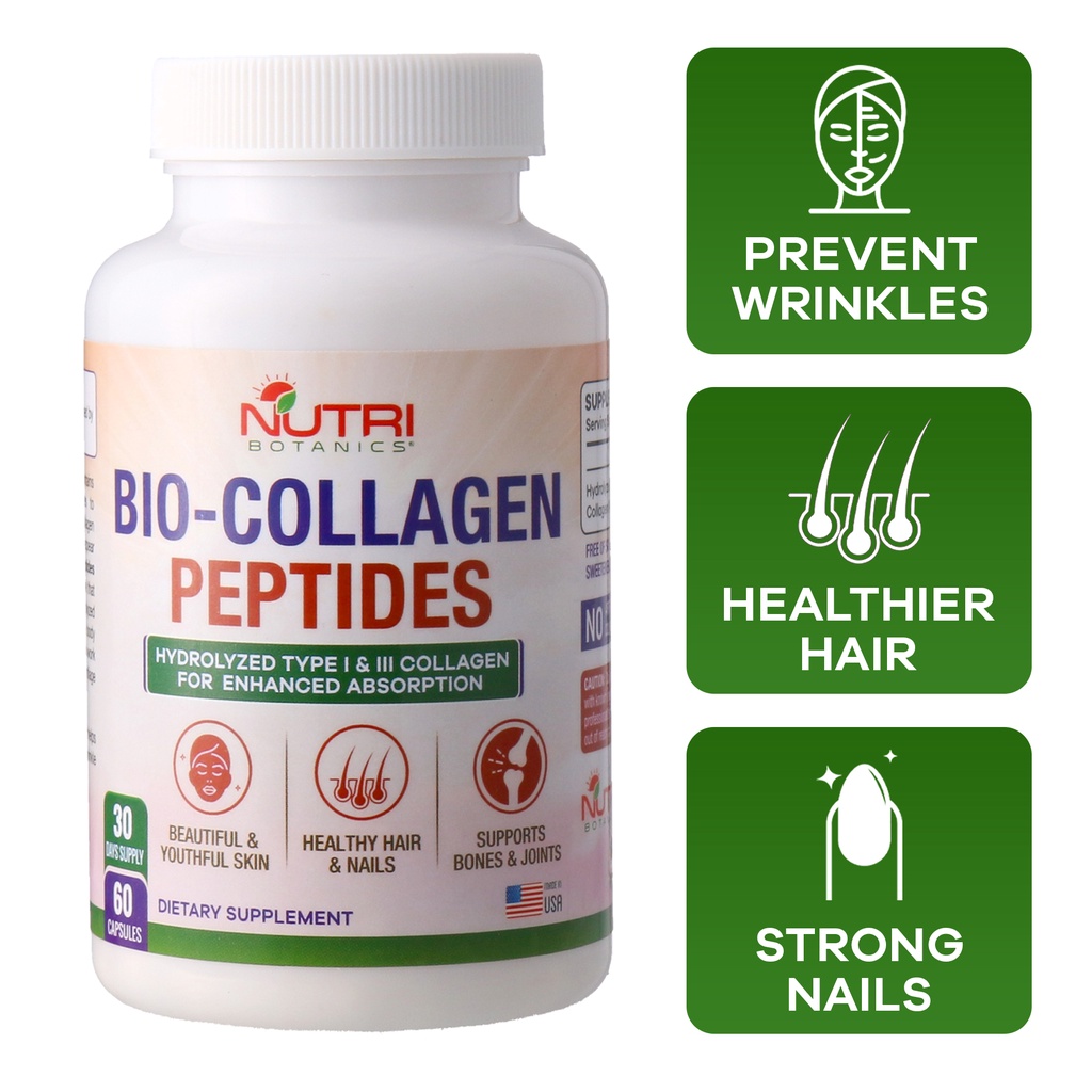 Nutri Botanics Bio Collagen Peptides – 60 Capsules – Hydrolyzed ...