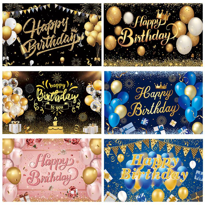 150×100cm Polyester Gold Glitter Happy Birthday Party Backdrop For Photo Black Happy Birthday ...