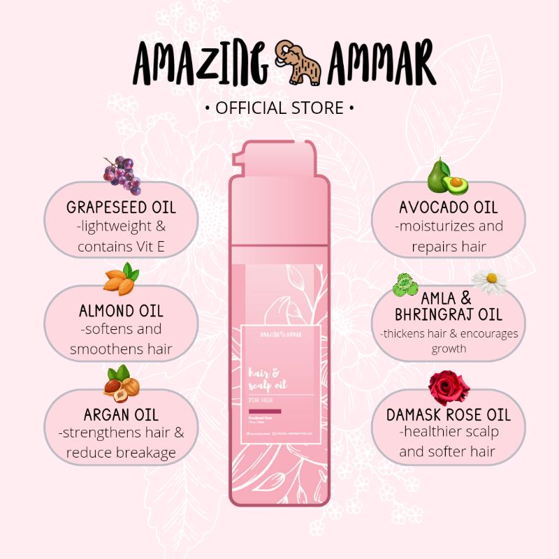 [AMAZING AMMAR] Hair & Scalp Oil (For Her: Powdered Rose) | Shopee ...