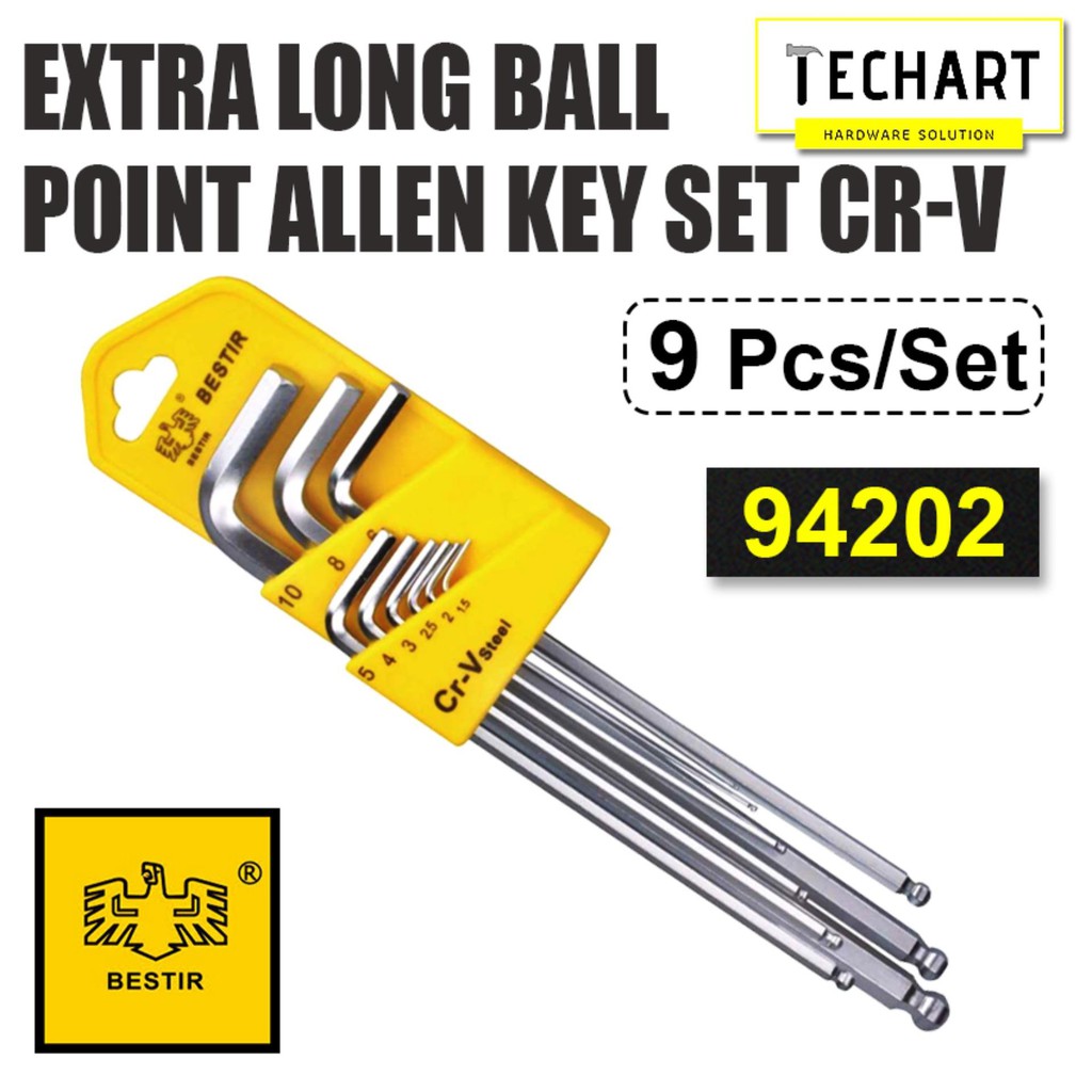 BESTIR94202 9pcs Extra Long Ball Point Allen Key Set CR-V (Metric Screw Driver Set ) | Shopee ...