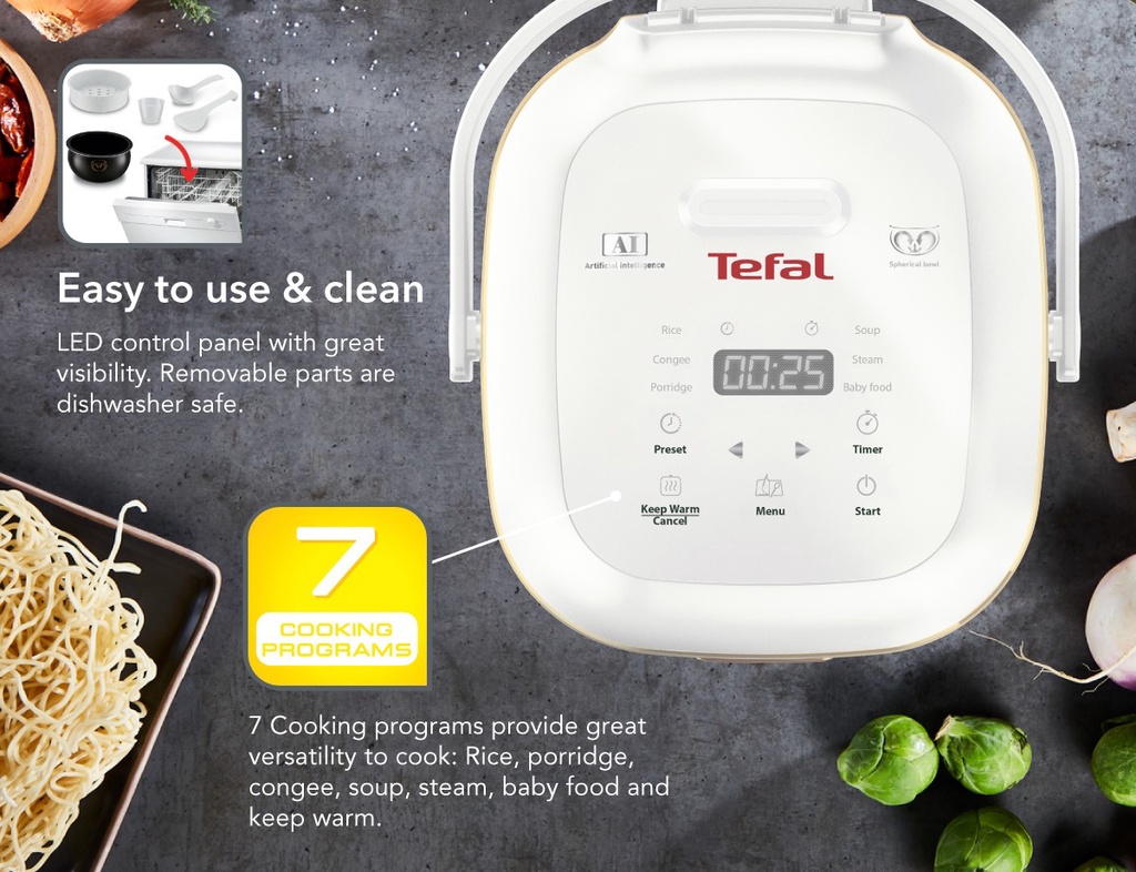 Tefal Mini Fuzzy Spherical Pot Rice Cooker 0.7L RK6011 – 7 Programmes ...
