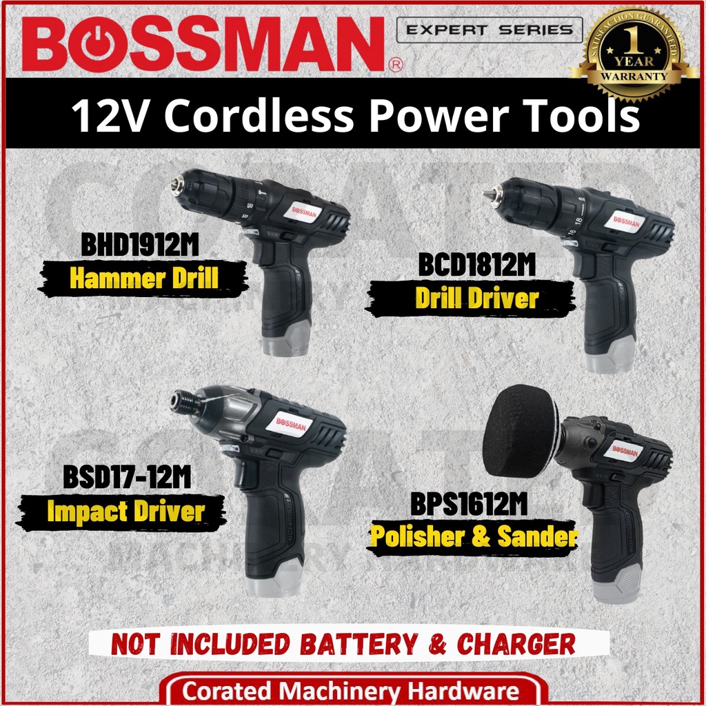 [CORATED] Bossman 12V Cordless Power Tools, Hammer Drill, Drill Driver ...