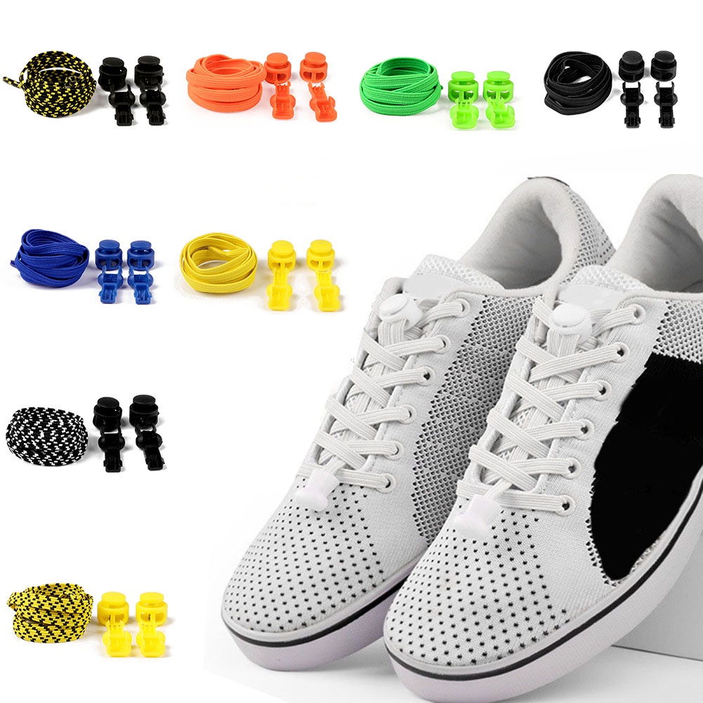 Easy to operate No Tie Shoe Lace Elastic Flat Laces System Lock Sports ...