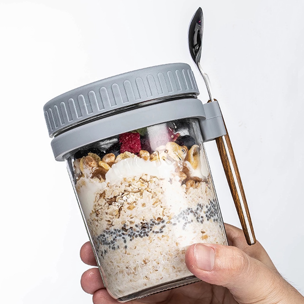 Oatmeal Cup Breakfast Coffee Cup with Lid Spoon Portable Sealed Glass ...