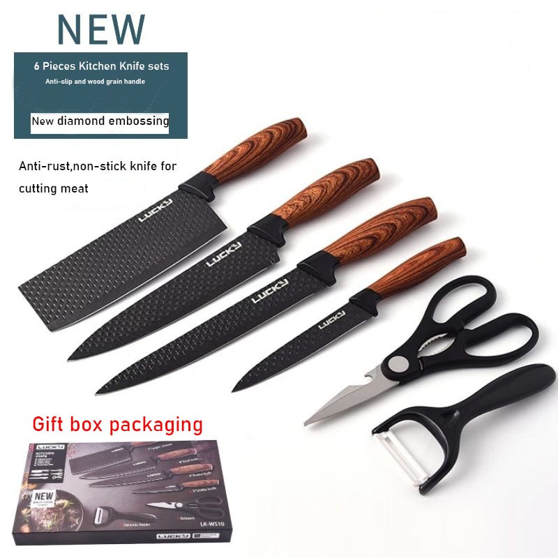 SG 6-piece Stainless Steel Kitchen Knife Set ★ NEW Wooden Handle Knife ...