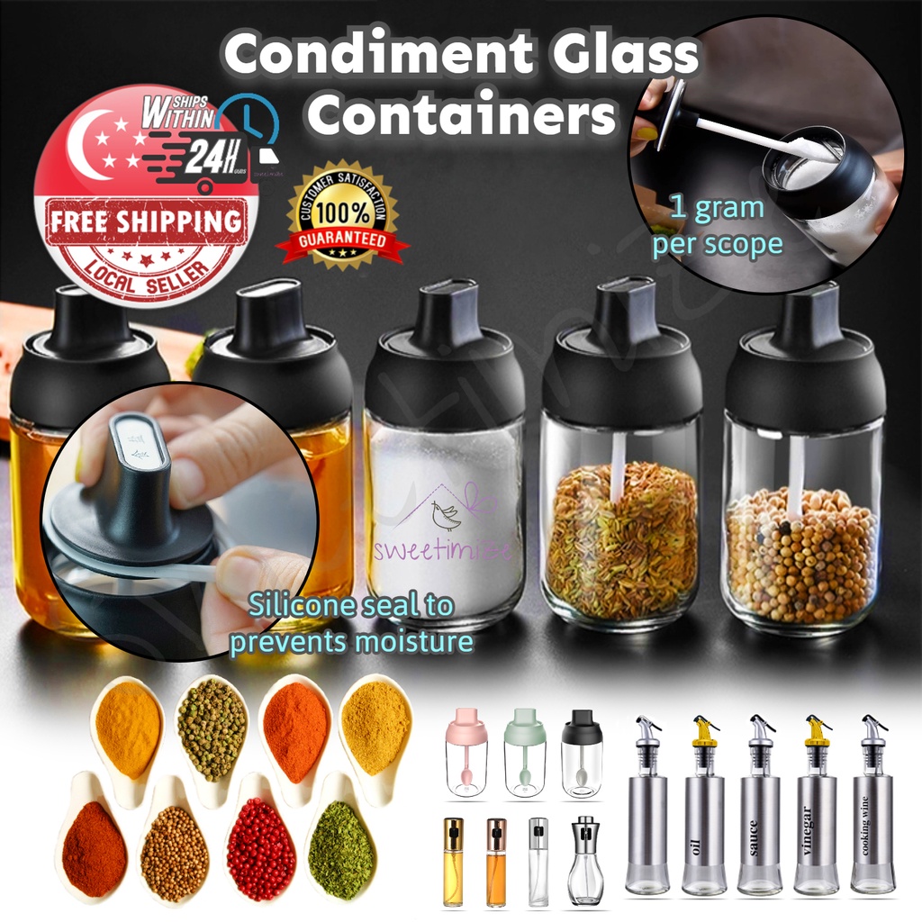 [🇸🇬LocalSeller] Condiment Glass Container Jar 2in1 Spoon Lid for ...