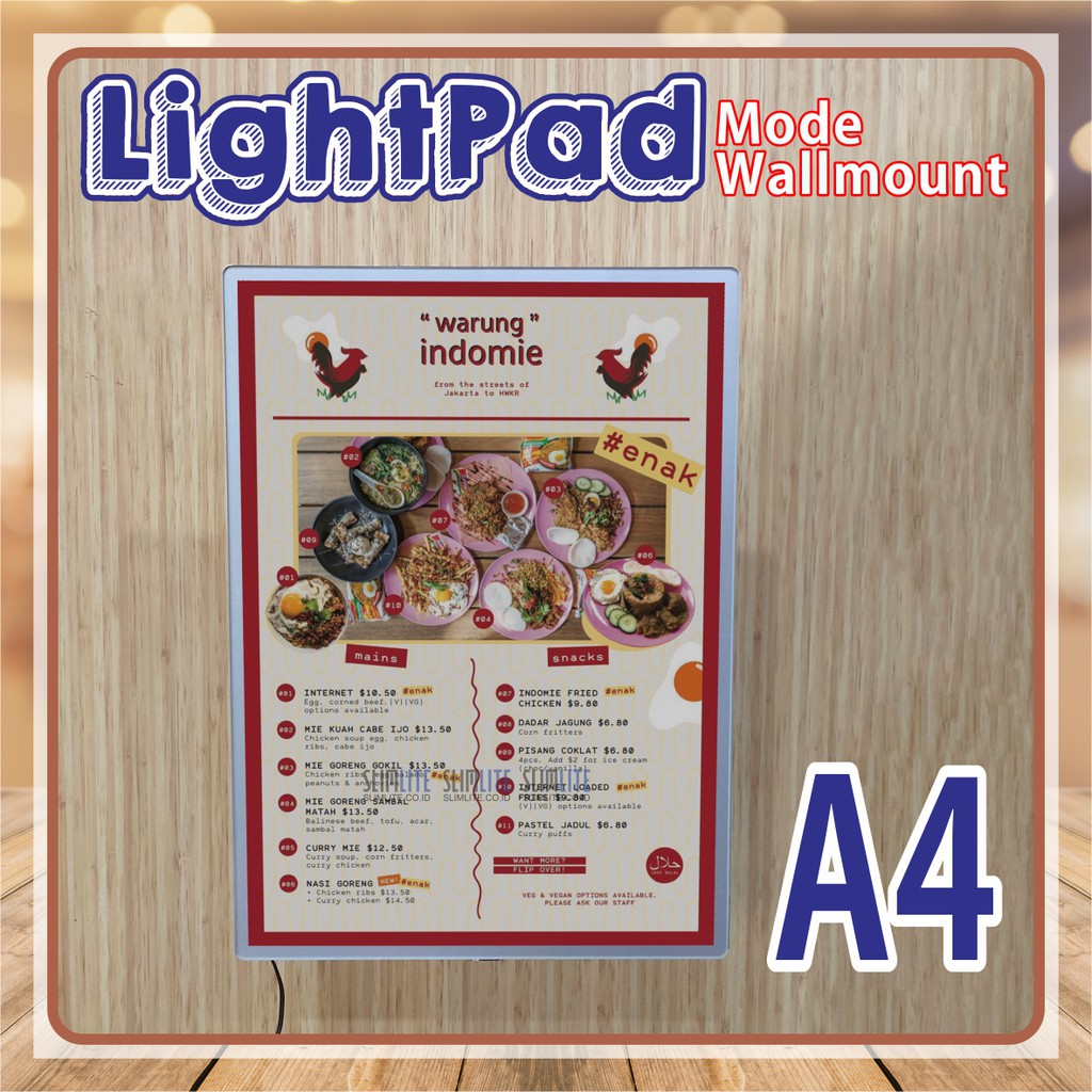 Slimlite Lightpad A4 Wall Mounted - Slim Light Box LED Resto Menu ...