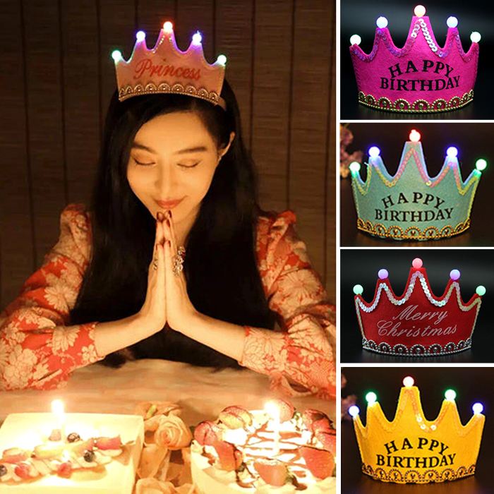 6 LED Light Crown Birthday Hat flash Glowing Princess King Birthday Hat ...