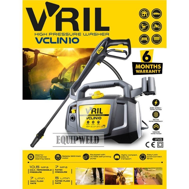 V'RIL VCLIN10 HIGH PRESSURE CLEANER WASHER 1300W 105 BAR (VRIL) WATER ...