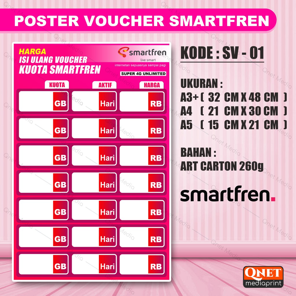 Poster Counter Price List Of SMARTFREN Quota VOUCHER (CUSTOM) | Shopee ...