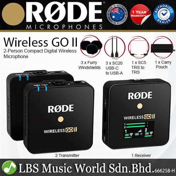 Rode Wireless GO II Dual Channel Compact Digital Wireless Microphone System with Built In Mic ...