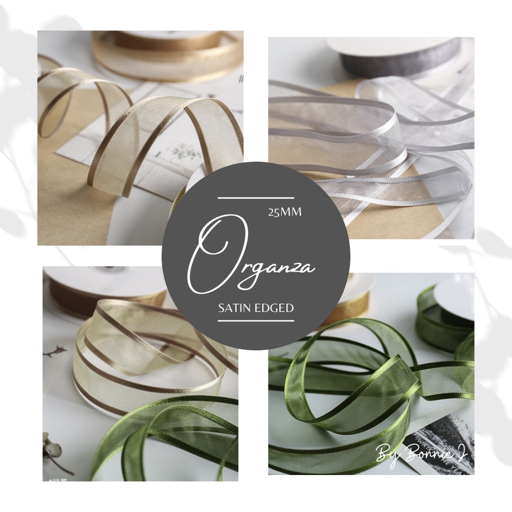 [SG Seller] 25mm Satin Edged Organza Gift Box Wrapping Ribbon Cake Box ...