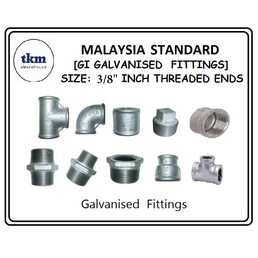 1914 [SIZE 3/8"] GI Galvanized Iron Besi Pipe Fitting elbow tee socket ...