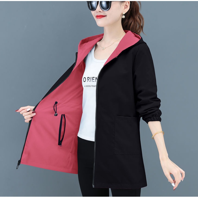 Double-sided long trench coat women spring and autumn windbreaker ...