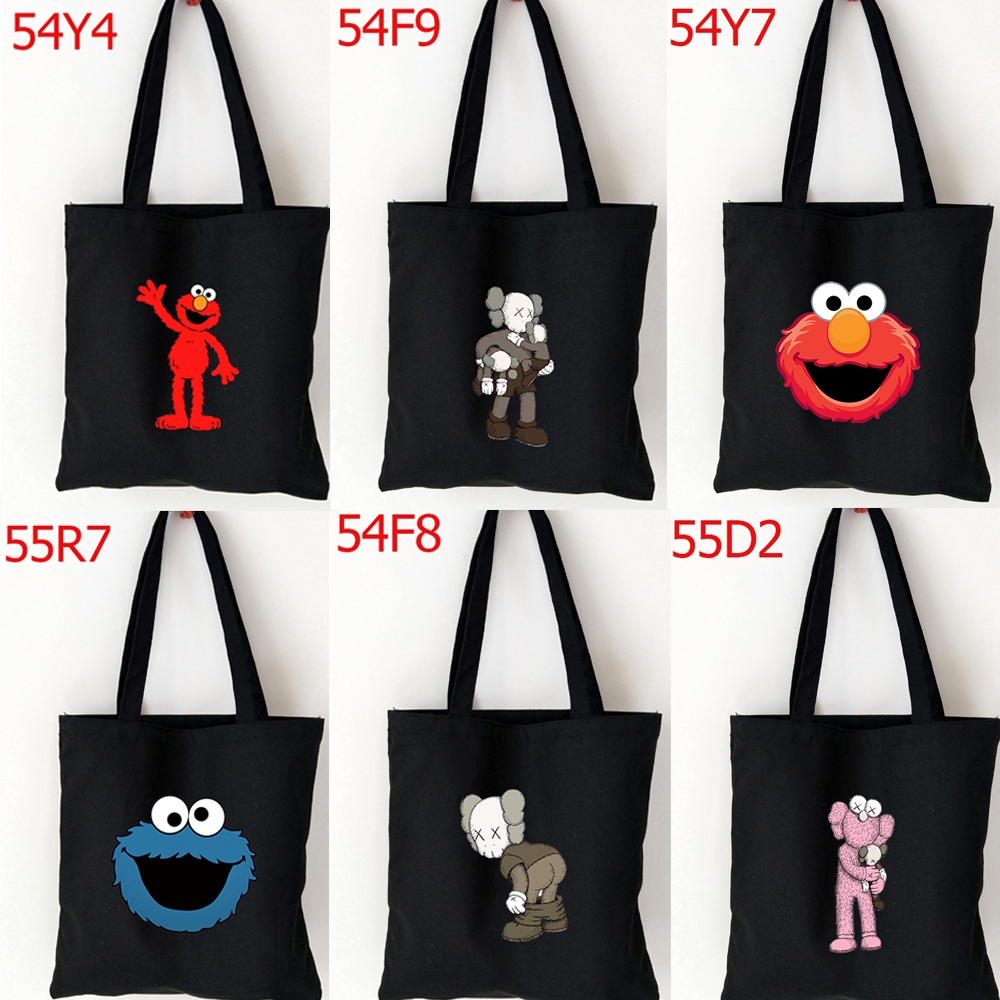 KAWS X Sesame Street Elmo Cartoon Tote Bag Canvas Sling Bags Handbag ...
