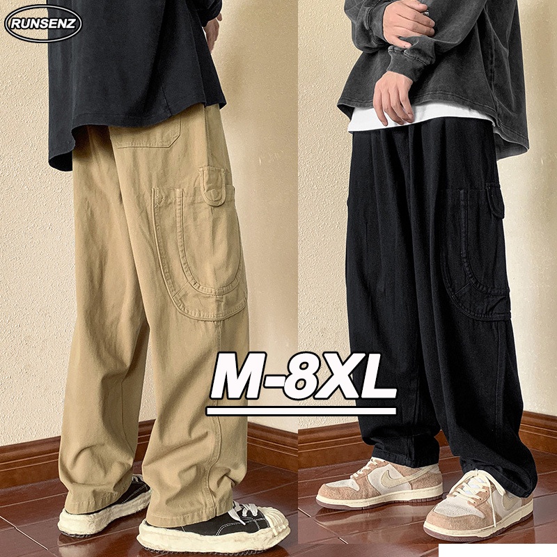 M-8XL Plus Size Baggy Cargo Pants Men Wide Leg Long Pants Casual Loose ...