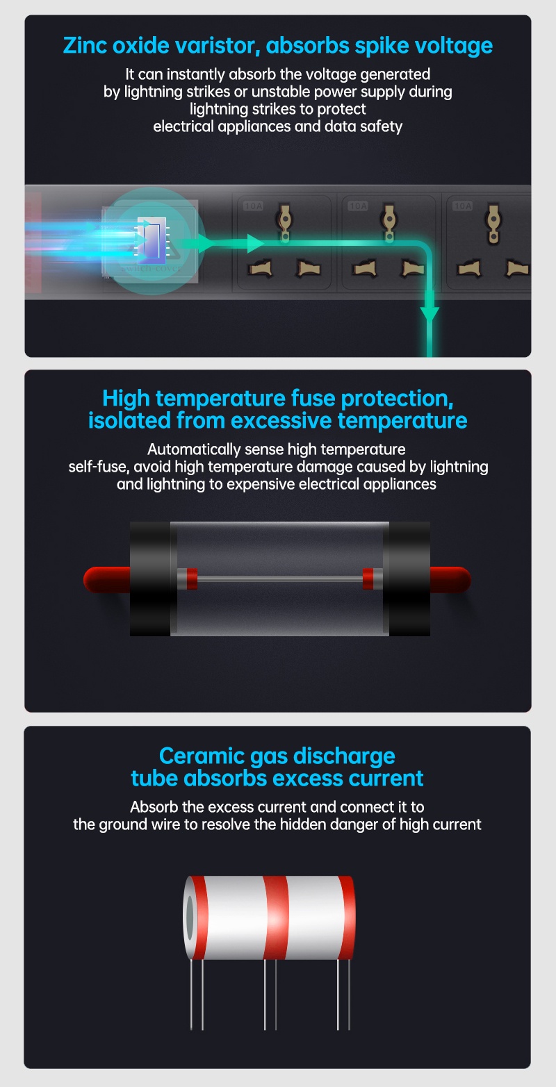 AMPCOM Universal PDU Power Strip Switcher 8 Outlets 1U 220-250V 10A/16A Copper Material with ...