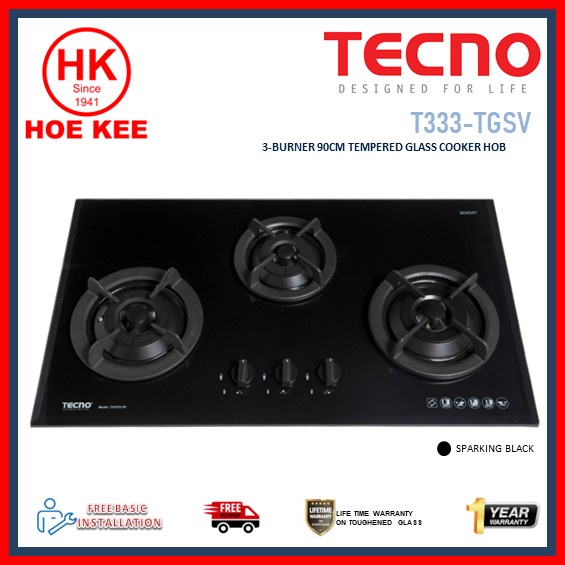 Tecno T333TGSV 3-Burner 90cm Tempered Glass Cooker Hob | Shopee Singapore