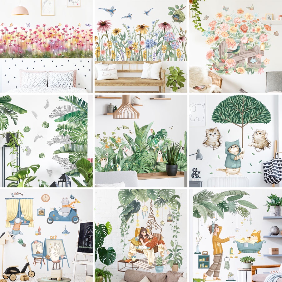 【wuxiang】Green plant decorative stickers bedroom background wall ...