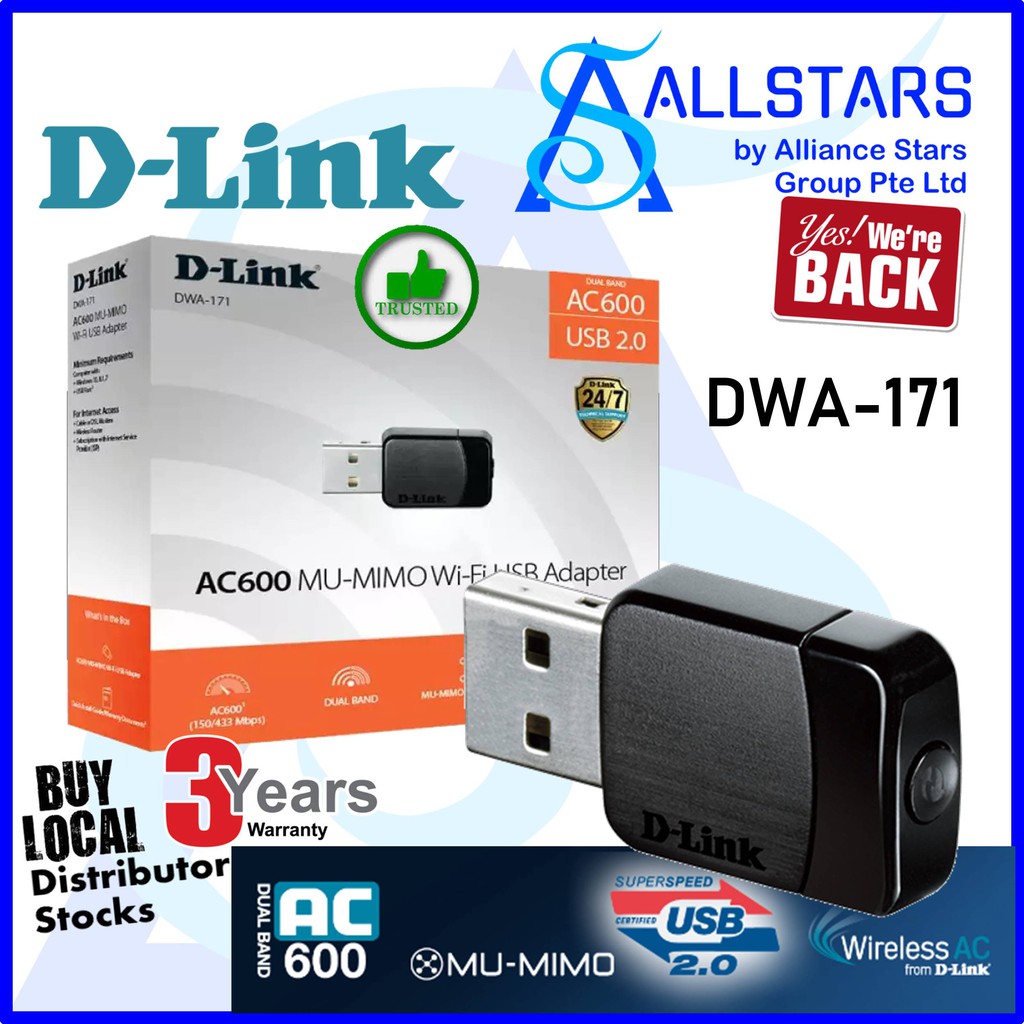 DLink / D-Link DWA-171 / DWA171 Wireless-AC600 MU-MIMO Wi-Fi USB ...