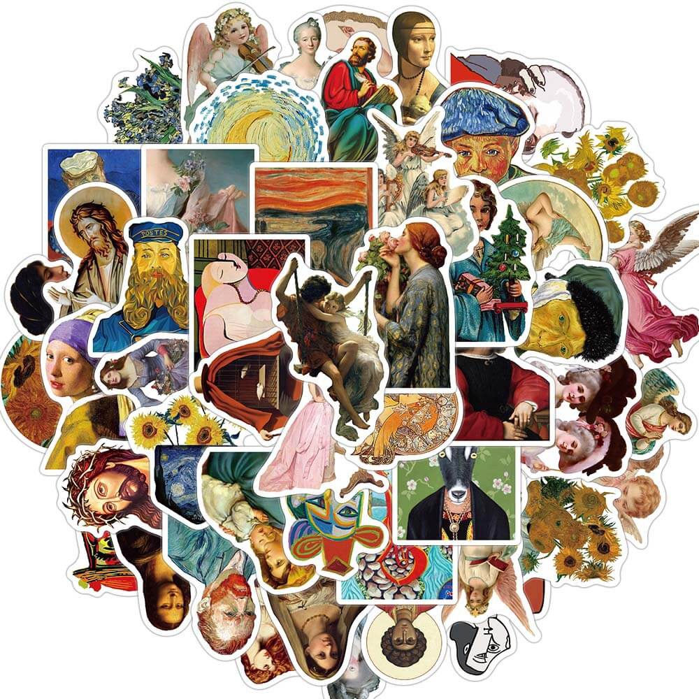 50pcs Famous Art Paintings Series Stickers Van Gogh Art for Water ...
