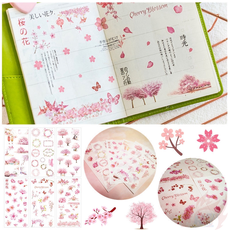 Cherry Blossom Sakura Stickers 6Sheet/Set Cartoon DIY Diary ...