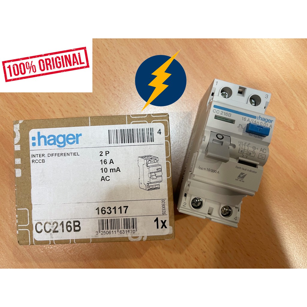 HAGER CC216B 16A 2 POLE 10mA RCCB ELCB : RCCB for water heater | Shopee ...