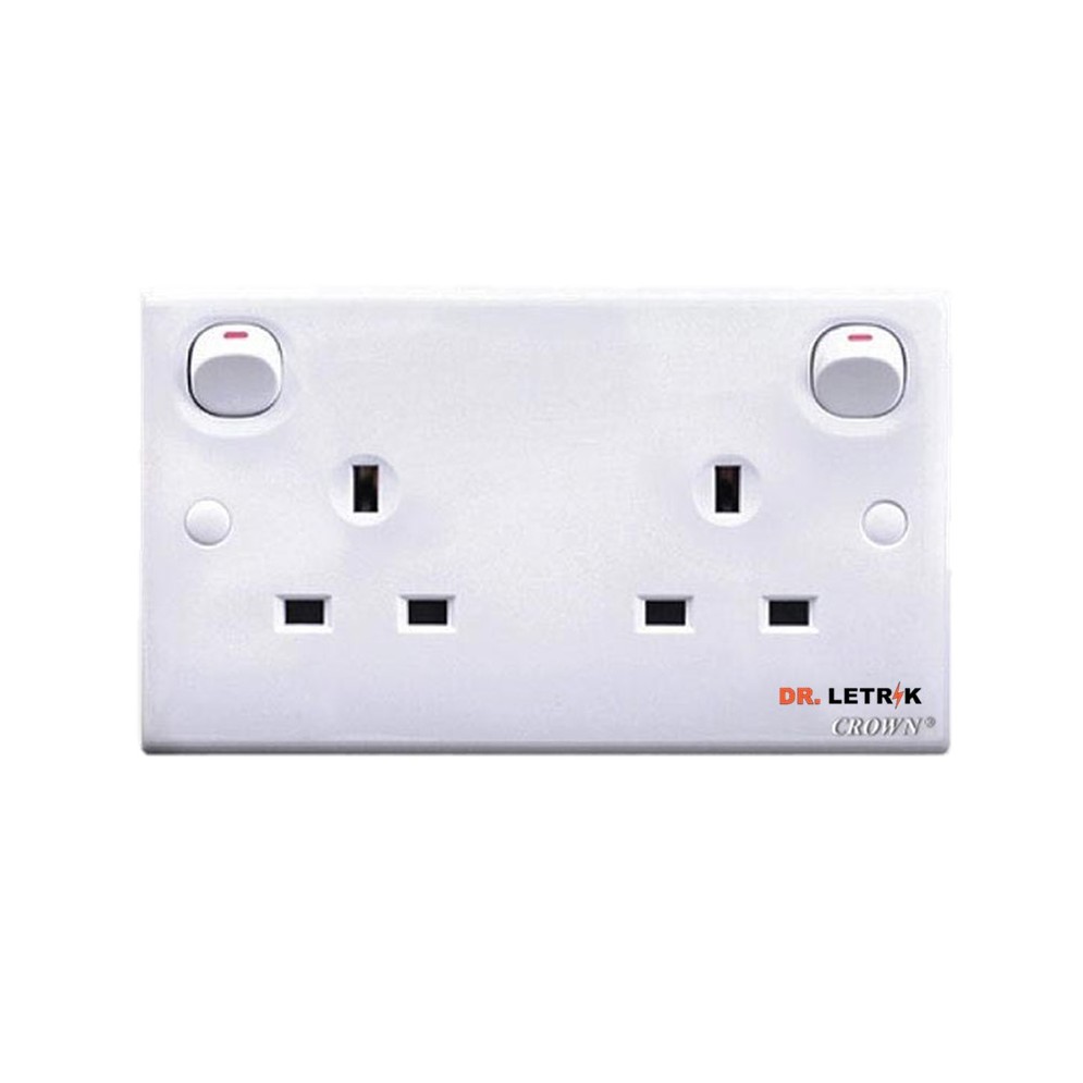 CROWN 13A 250V 2GANG SWITCH DOUBLE SOCKET OUTLET | Shopee Singapore