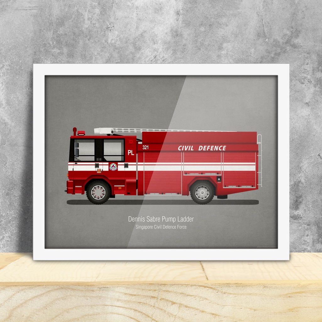 Singapore Yesteryear - Scdf Fire Truck Transportation Art Decor Poster ...