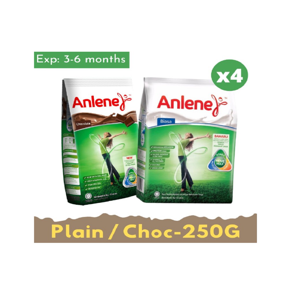 ANLENE REGULAR / CHOCOLATE 250G [X4 PACKS] {EXPIRE:2-6MONTHS} | Shopee ...
