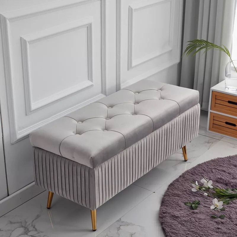 Grey Velvet Storage Bench | Shopee Singapore